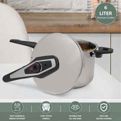 6L Stainless Steel Pressure Cooker Durable Dual Handle Kitchen Catering Pot