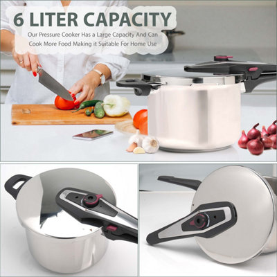 6L Stainless Steel Pressure Cooker Durable Dual Handle Kitchen Catering Pot