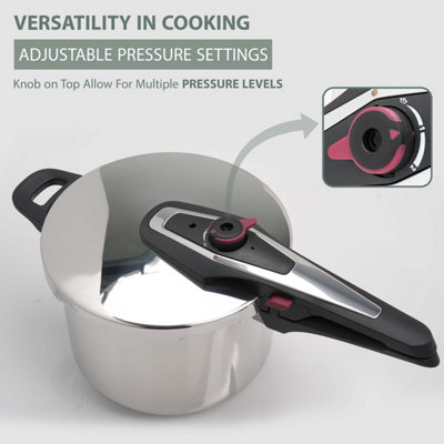6L Stainless Steel Pressure Cooker Durable Dual Handle Kitchen Catering Pot