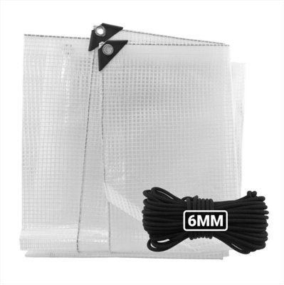 6m x 8m Clear M-Grade Tarpaulin with 10 Meters x 6mm Bungee Rope