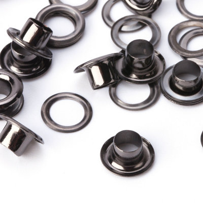 6mm Chrome Coated Brass Eyelets with Washers, Gunmetal, 100pcs
