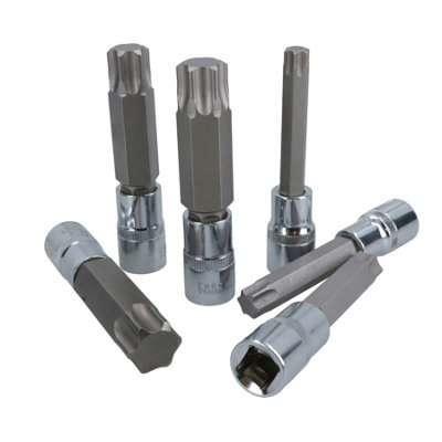6pc 1/2" Drive T55-T100 Star Torx Socket Bit Set Ratchet Torque 100mm Long