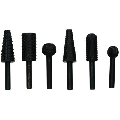 6pc 1/4" Rotary Burr Rasp File Set 6mm Shank Steel Wood Ball Cylinder Cone