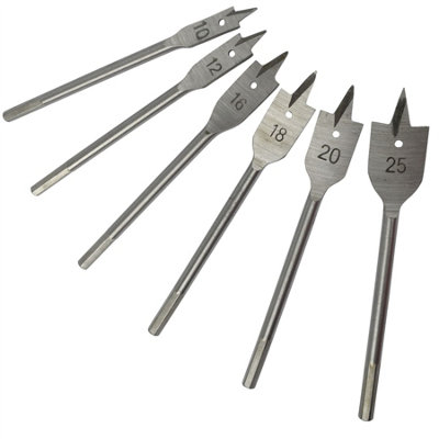 6pc Flat Wood Spade Drill Hex Shank With Extension Bar 10mm - 25mm AT686