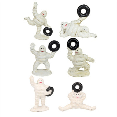 6pc Mini Michelin Men Man Mascot Bibendum Cast Iron Statue Figurines ...