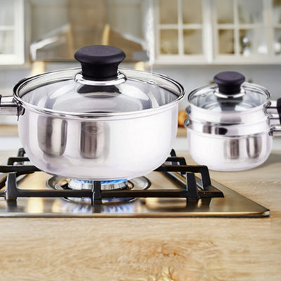 6PC STAINLESS STEEL COOKWARE SET INCLUDES SAUCEPAN, PAN, POT ESSENTIAL ...