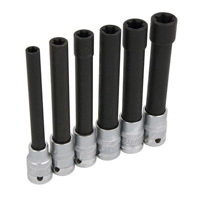6pc T-star / E-type Sockets Female Extra Long, E10-20 For Cylinder Head ...
