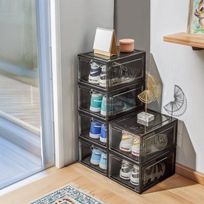 6Pcs Magnetic Shoe Storage Box Plastic Dispaly Case in Grey for Home ...