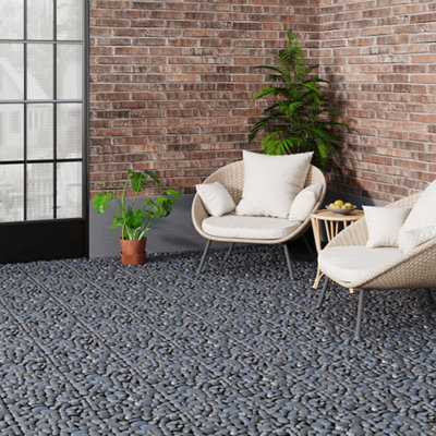 6Pcs Nature Pebble Stone Interlocking Deck Tiles Set Square Deck Tiles