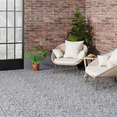 6Pcs Nature Pebble Stone Interlocking Deck Tiles Set Stone Plastic Deck ...