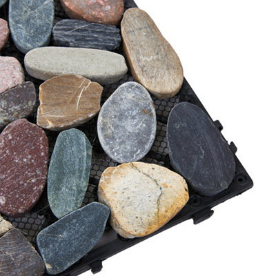 6Pcs Square Nature Pebble Stone Interlocking Deck Tiles Set