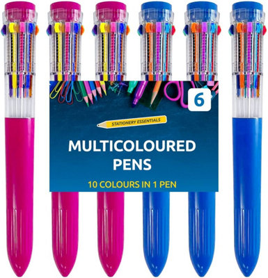 6pk 10 in 1 Multi Coloured Pens All In One - Multicoloured Pen with 10 Vivid Ink Colours ...