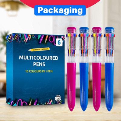 6pk 10 in 1 Multi Coloured Pens All In One - Multicoloured Pen with 10 ...