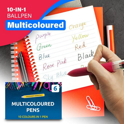 6pk 10 in 1 Multi Coloured Pens All In One - Multicoloured Pen with 10 ...