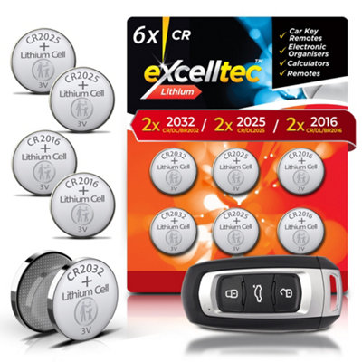6pk Replacement Car Key Fob Batteries 3V 2xCR2032 2xCR2025 2xCR2016 CR2025 3V Battery for Car Keys Battery 2032 for Car Key Re