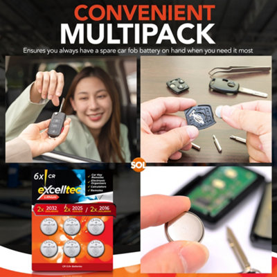 6pk Replacement Car Key Fob Batteries 3V 2xCR2032, 2xCR2025, 2xCR2016 ...