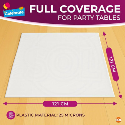 6pk White Table Cloth Party 121 x 121cm Plastic Cover Disposable Heavy ...
