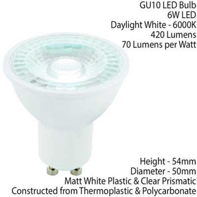 Buy 6W LED GU10 Light Bulb Daylight White 6000K 420 Lumen Outdoor & Bathroom Lamp at B&Q