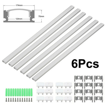 6x 1m Aluminium LED Strip Channel Profile with Diffuser Cover and Fixings