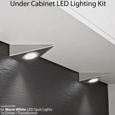 6x Brushed Nickel Pyramid Under Cabinet Kitchen Light Kit with Warm ...