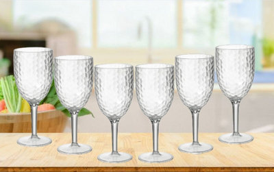 6x Clear Dimple Plastic Wine Glass Drinking Goblet Outdoor Dining Glass ...
