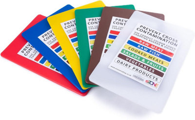 6X Colour Coded Chopping Boards Set with Rack and Wall Chart