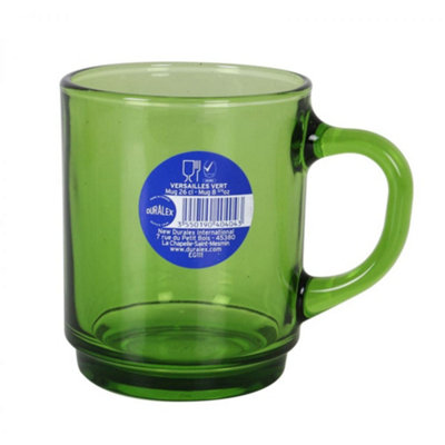 6x Duralex Versailles Green glass Coffee tea mugs handle 260ml