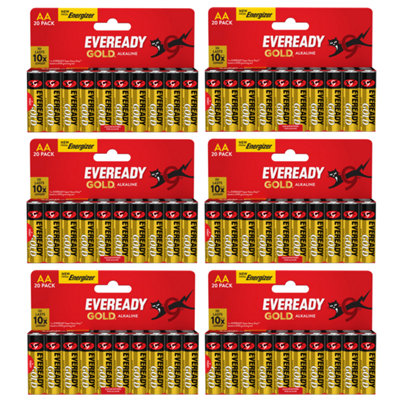 6x Eveready Gold AA Alkaline Batteries, Pack of 20 (120x Batteries in ...