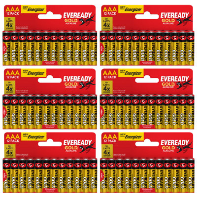 6x Eveready Gold AAA Alkaline Batteries, Pack of 12 (72x Batteries in ...