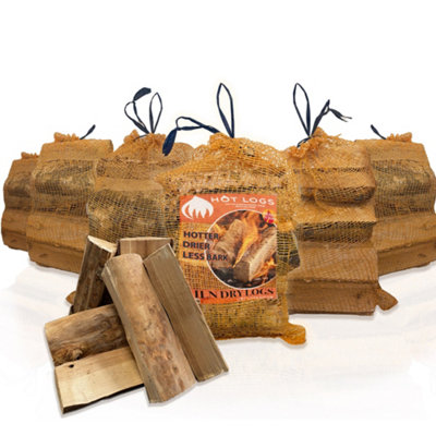6x Nets Kiln Dried Hardwood Long Lasting Hot Burning Logs, Large Bags ...
