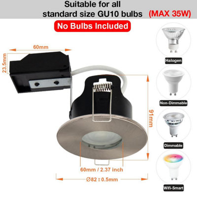 6x paul russells GU10 Fire Rated Downlight Satin Nickel Bezel Recessed ...
