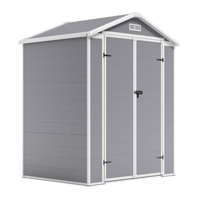 6x4 ft Apex Plastic Garden Storage Shed Double Door with Floor and ...