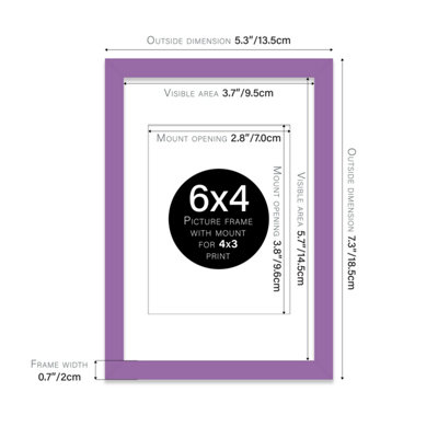 6x4" Purple Frame With Mount for 4x3" Pictures 20mm Thin Edge Portrait ...