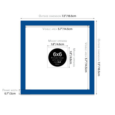 6x6" Blue Picture Frame - 6x6" Square Frame with 2x2" Mount for 6x6 ...