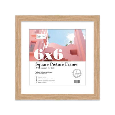 6x6" Oak Picture Frame - 6x6" Square Frame with 5x5" Mount for 6x6"/5x5 ...