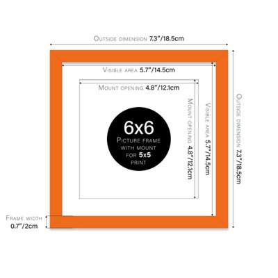 6x6" Orange Picture Frame - 6x6" Square Frame with 5x5" Mount for 6x6 ...
