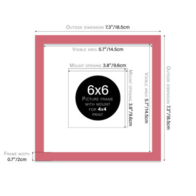 6x6" Pink Picture Frame - 6x6" Square Frame with 4x4" Mount for 6x6 ...