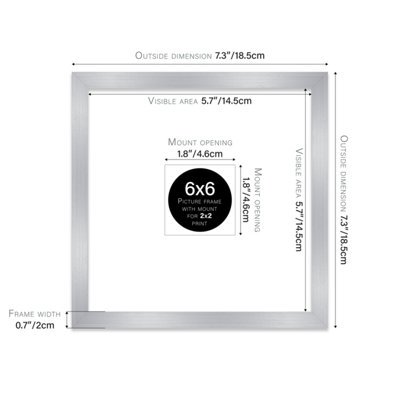 6x6" Silver Picture Frame - 6x6" Square Frame with 2x2" Mount for 6x6 ...