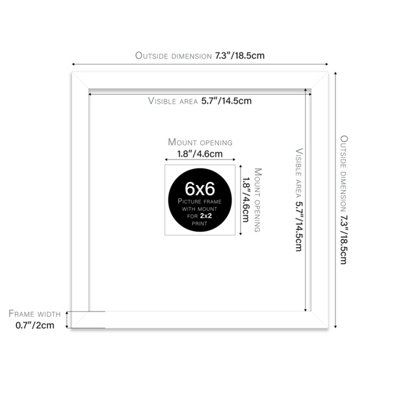 6x6" White Picture Frame - 6x6" Square Frame with 2x2" Mount for 6x6 ...