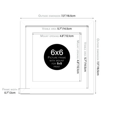 6x6" White Picture Frame - 6x6" Square Frame with 5x5" Mount for 6x6 ...