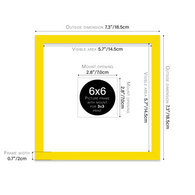 6x6" Yellow Picture Frame - 6x6" Square Frame with 3x3" Mount for 6x6 ...