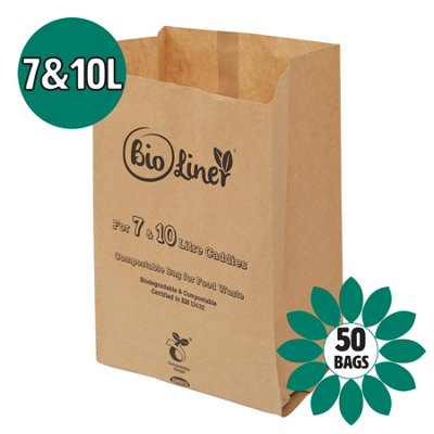 7 & 10L Bioliner Paper Compostable Caddy Liners (Medium) - 50 Bags ...