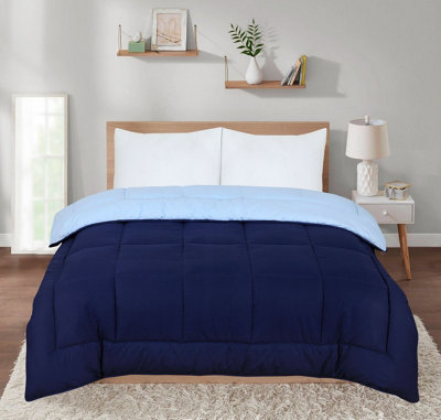 7.5 Tog Box Stitching Reversible Coverless Polycotton Duvet Navy and Blue