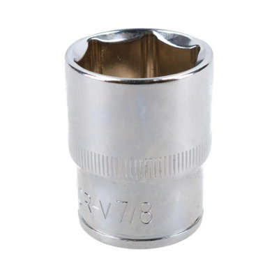 7/8" Imperial 6 Point 1/2" Drive Shallow Socket SAE AF Chrome Vanadium ...