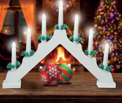 7 Bulb Wooden Candle Bridge Arch- White