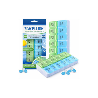 7 Day Med Box Organiser with AM PM compartments weekly medication ...