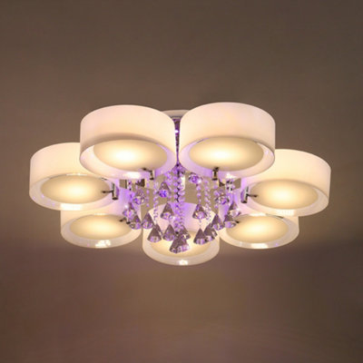 7 Head Modern Round Acrylic LED Ceiling Light Color Changing Chandelier ...