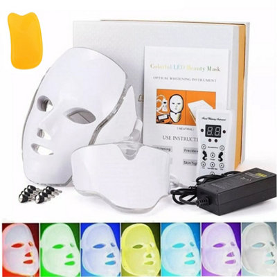 7 LED Light Photon Therapy Face Neck Mask Rejuvenation Skin Wrinkles ...