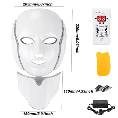 7 LED Light Photon Therapy Face Neck Mask Rejuvenation Skin Wrinkles ...