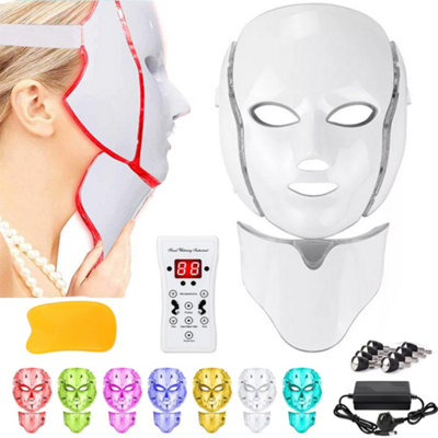 7 LED Light Photon Therapy Face Neck Mask Rejuvenation Skin Wrinkles ...